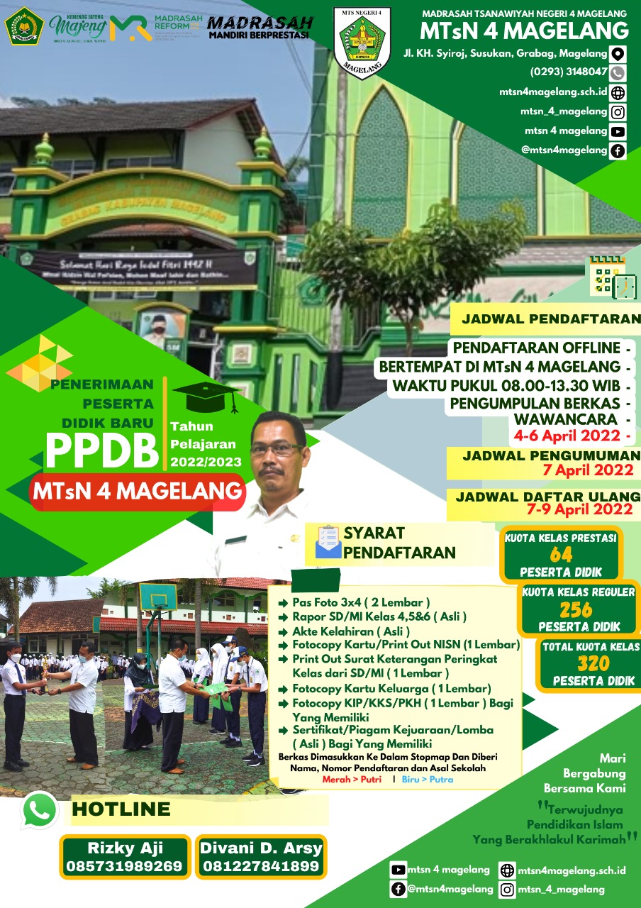 PPDB Prestasi MTs Negeri 4 Magelang Tahun Pelajaran 2022/2023